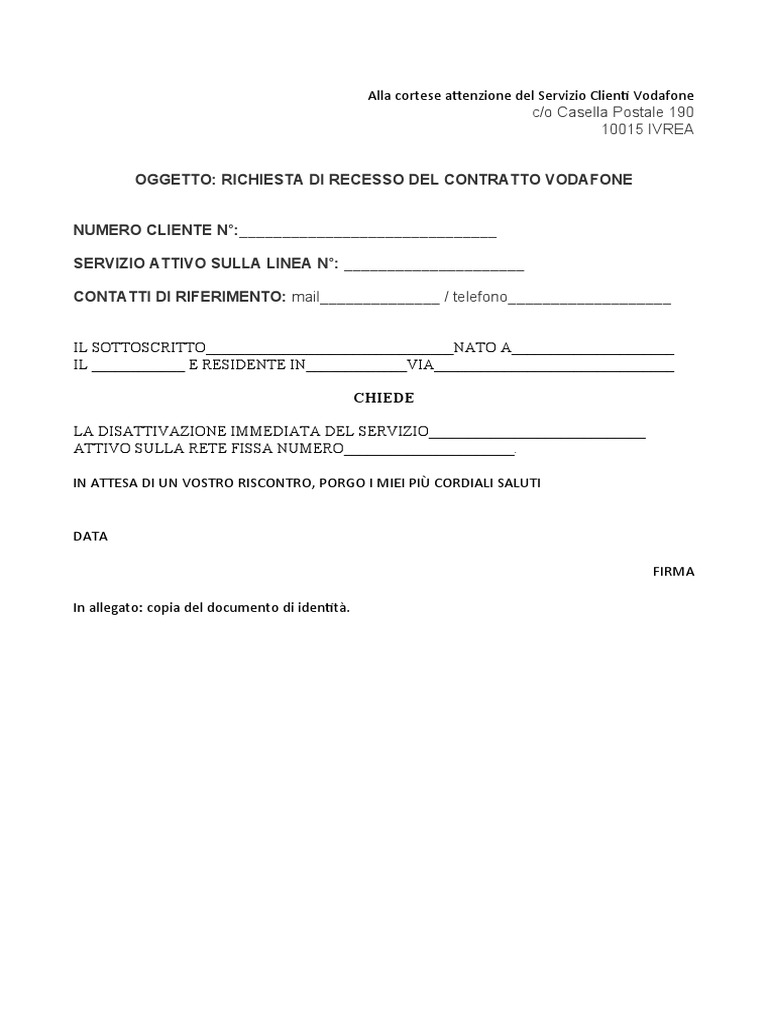 Modulo Disdetta Vodafone Casa PDF | PDF