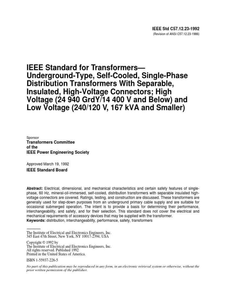 IEEE STD C57.12.23-1992 | PDF | Transformer | Electric Power Distribution