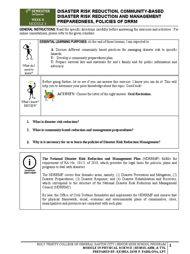 Disaster Risk Reduction, Community-Based Disaster Risk Reduction and Management Preparedness ...