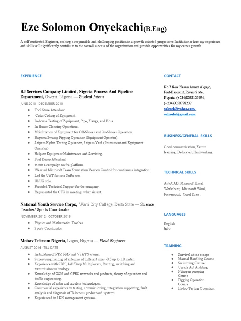 Eze Solomon Onyekachi: (B.Eng) | PDF | Telecommunications | Computing