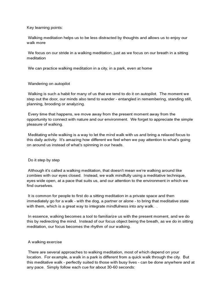 Meditation For Walking | PDF | Meditation | Mind