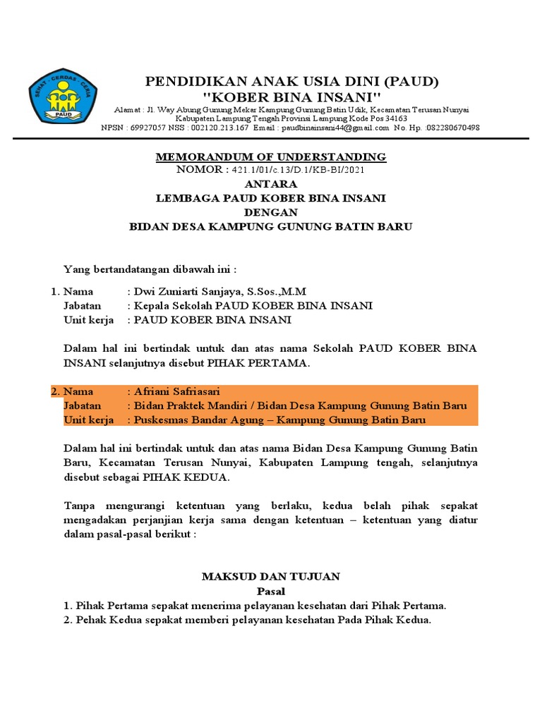 Mou Bidan Desa | PDF | Hukum