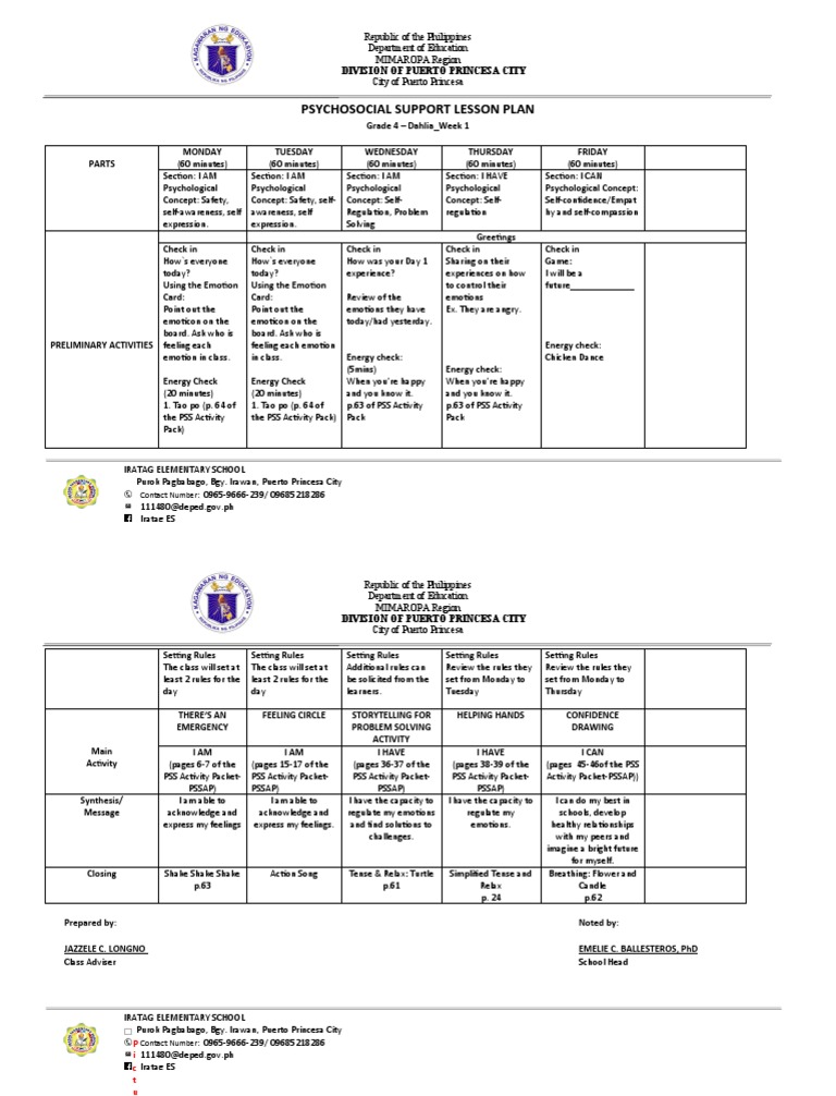 Psychosocial Support Lesson Plan: Contact Number | PDF | Self Awareness ...
