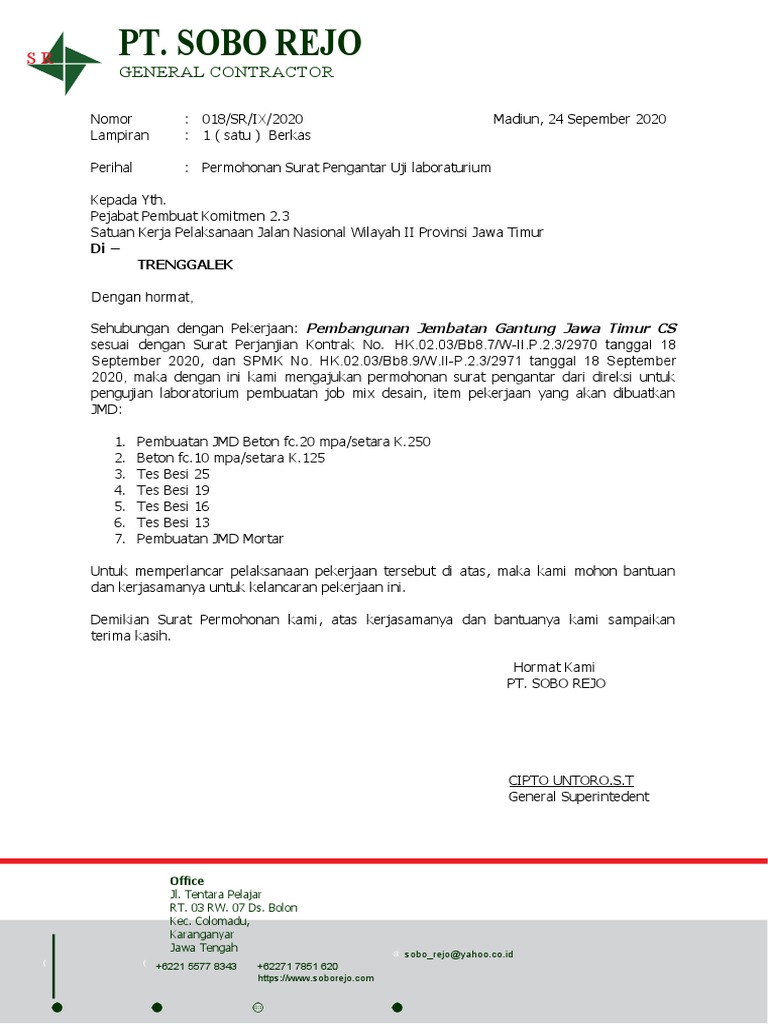 Surat Pengantar Uji Laboratorium | PDF