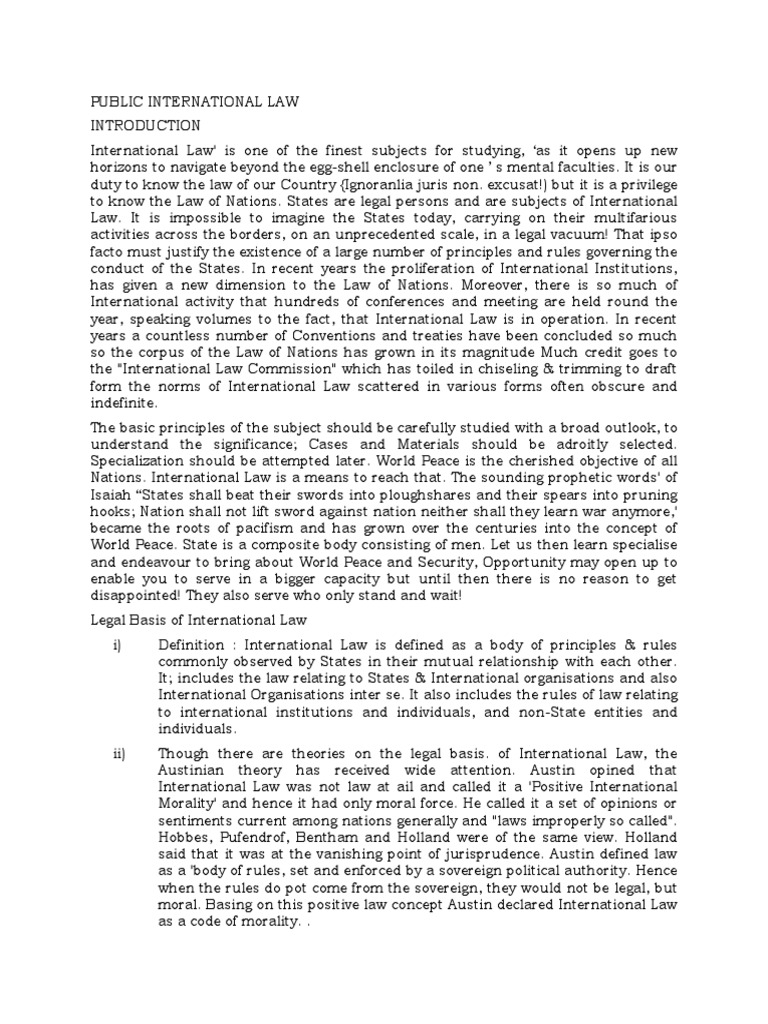 Public International Law | PDF | Sovereign State | International Law