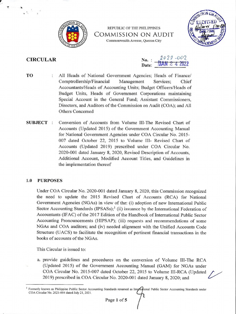 COA CIRCULAR NO. 2022 002 January 24 2022 | PDF