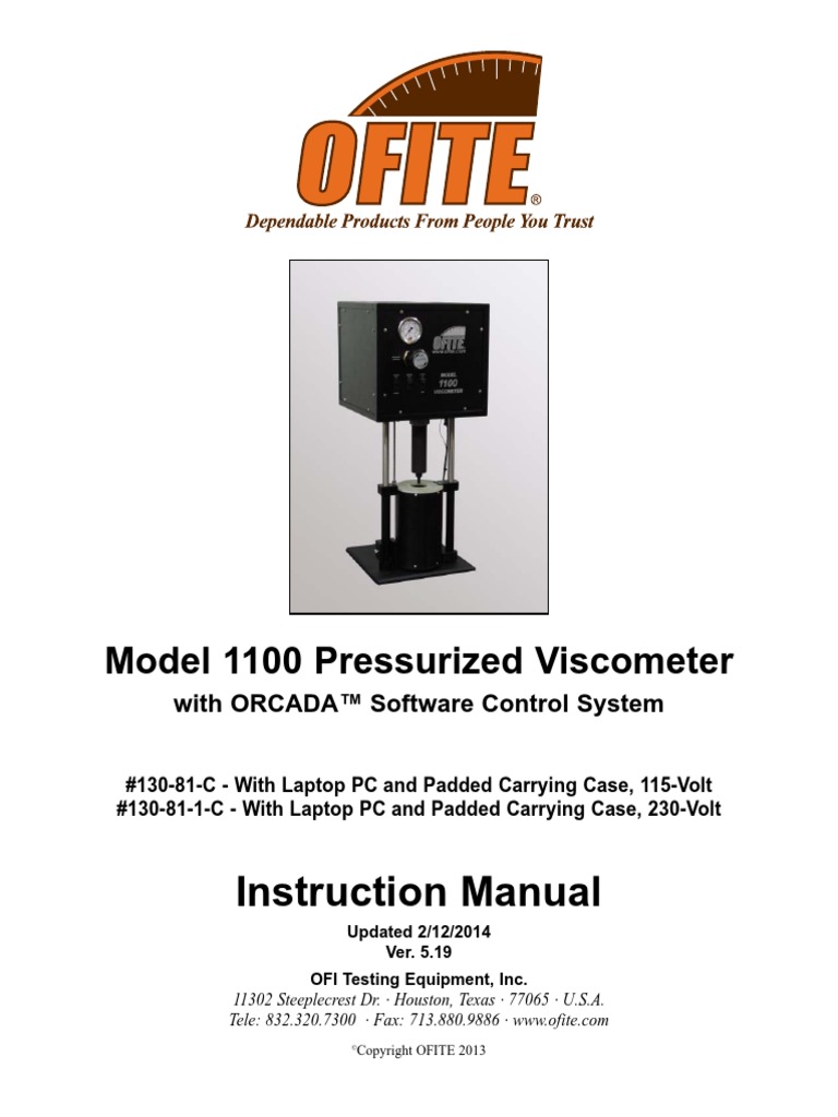 Instruction Manual: Model 1100 Pressurized Viscometer | PDF ...