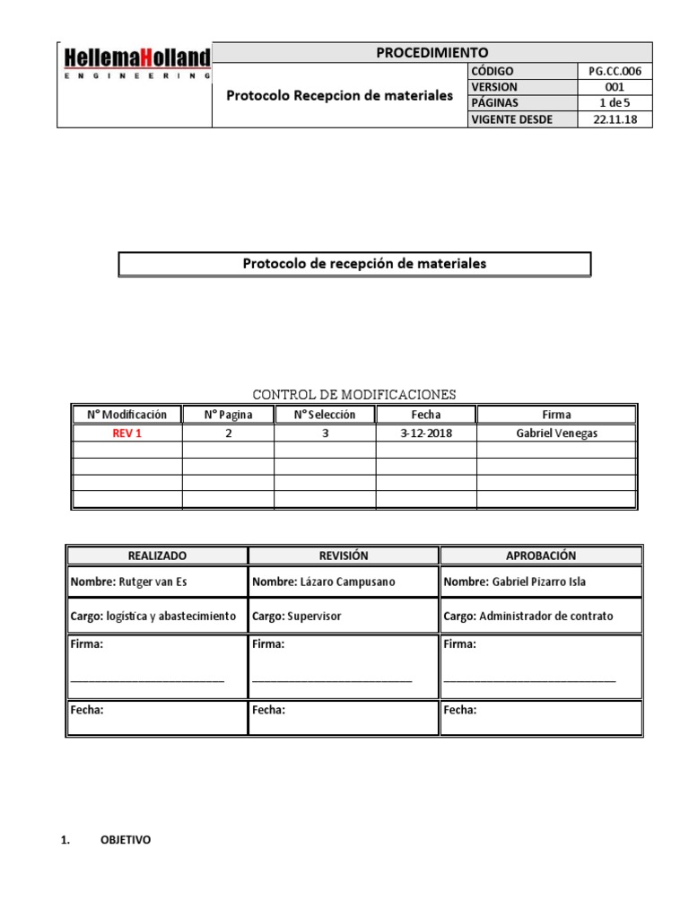 Protocolo de Recepcion de Materiales | PDF