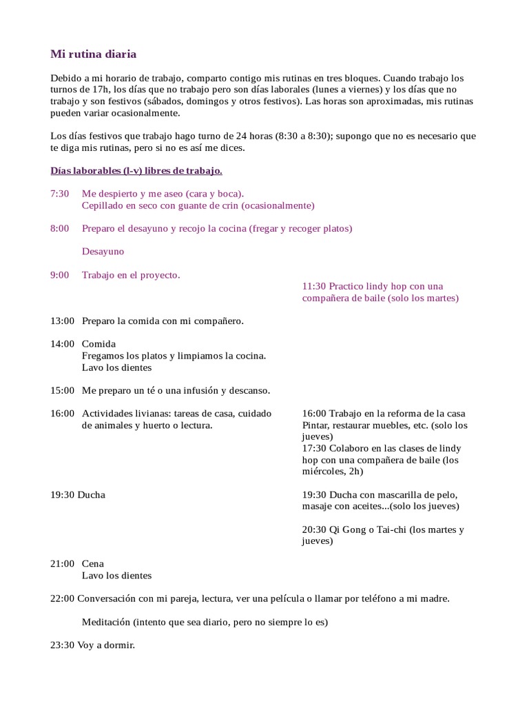 Rutina Diaria | PDF | Comida y bebida | Cocina