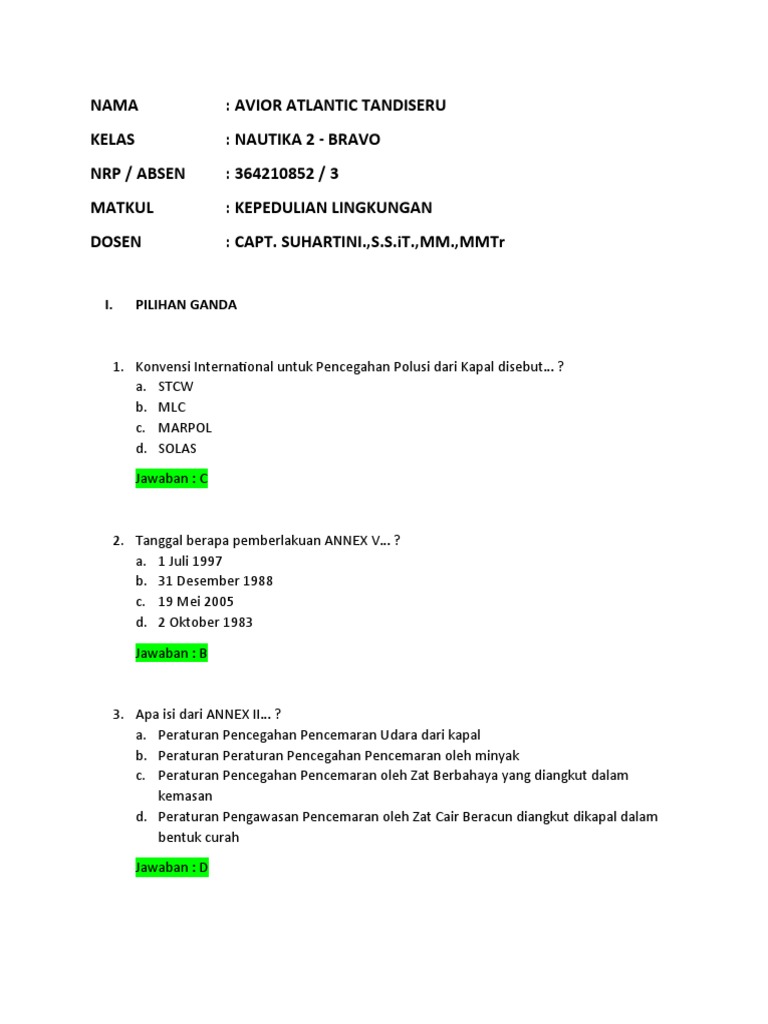 Tugas 2 Kepedulian Lingkungan - Avior A.T. - N2B - 364210852 | PDF