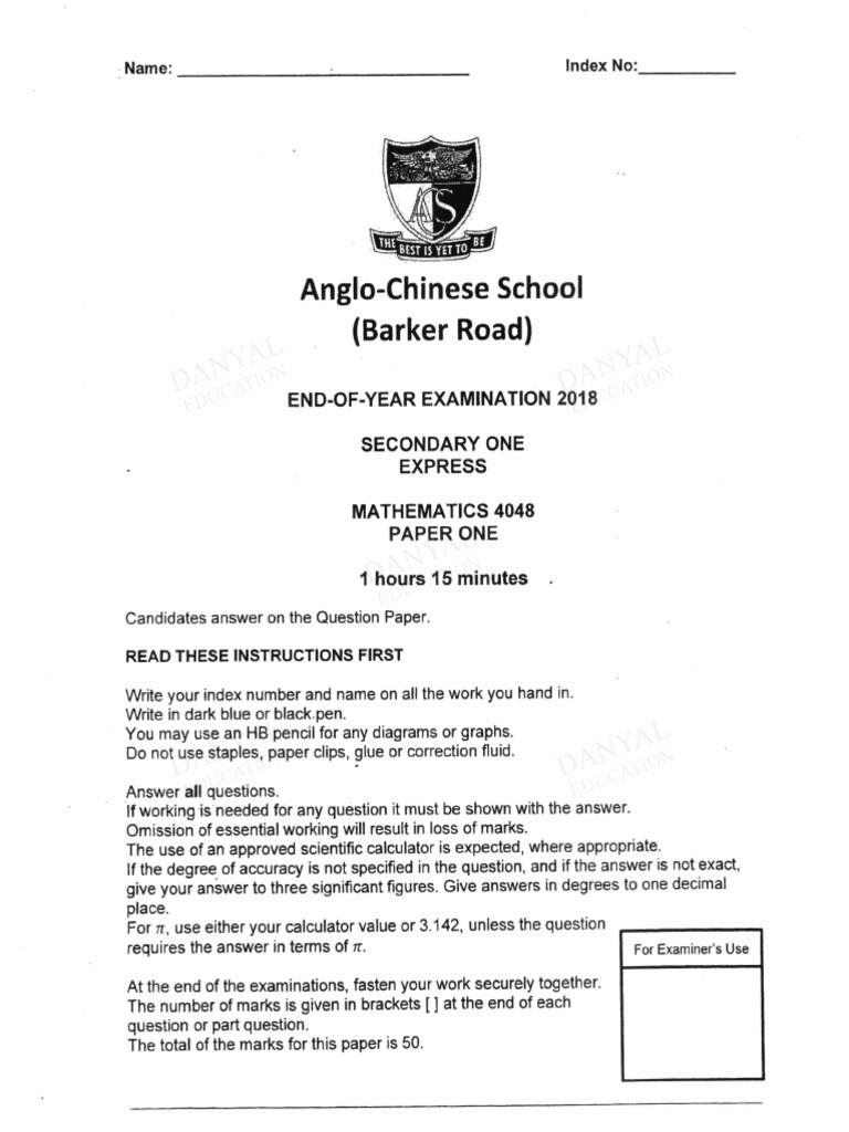 Sec 1 Math Acs Sa2 2018i | PDF | Area | Significant Figures