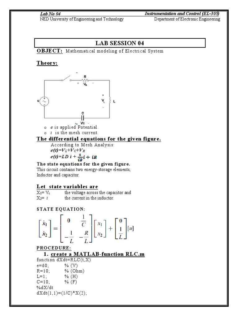 Mathematical Modeling of Electrical Systems Using MATLAB/Simulink | PDF ...