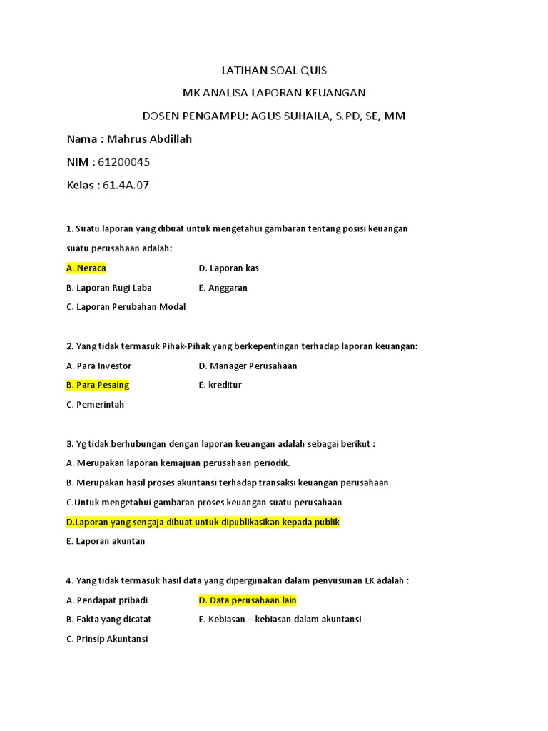 Mahrus Abdillah - 61200045 - Latihan Soal Quis | PDF