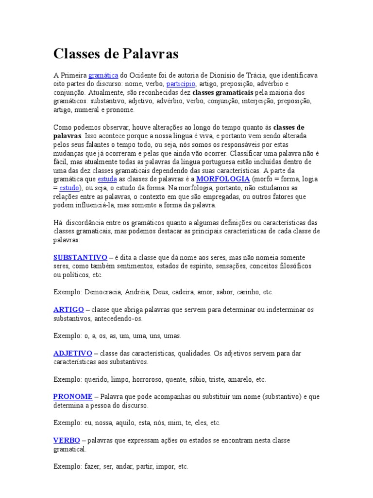 Classes de Palavras | PDF | Entrevista | Classe gramatical