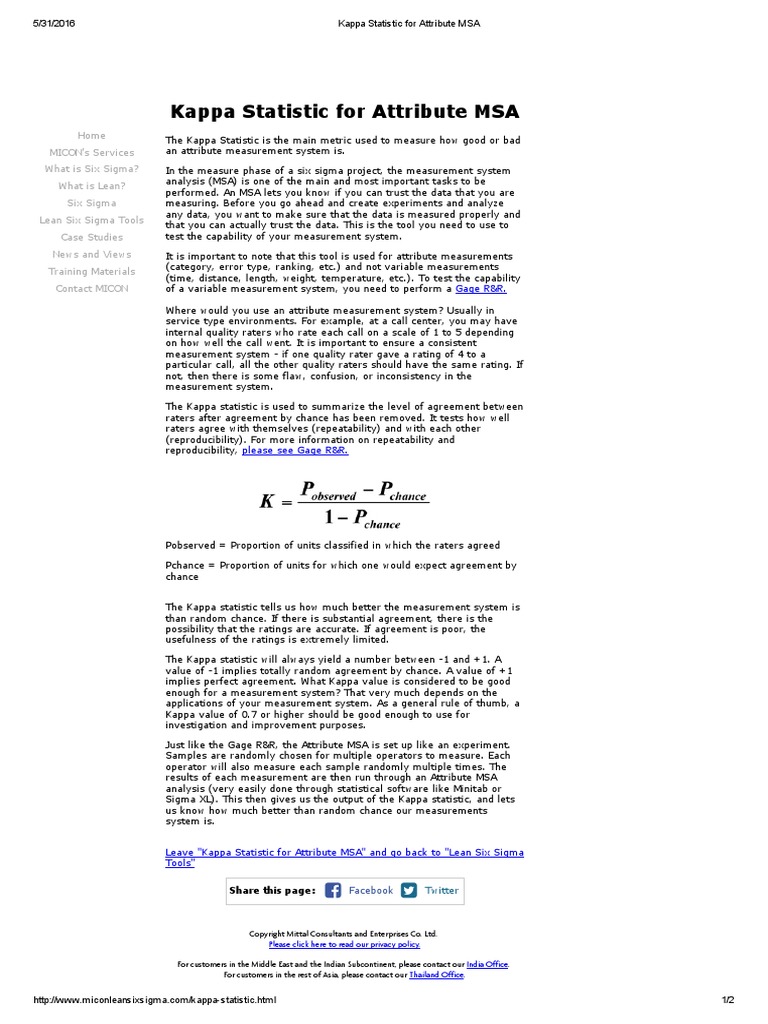 Kappa Statistic For Attribute MSA | PDF | Measurement | Standard Deviation