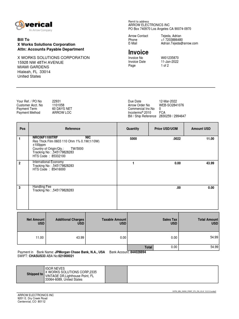 Invoice: Bill To X Works Solutions Corporation Attn: Accounts Payable ...