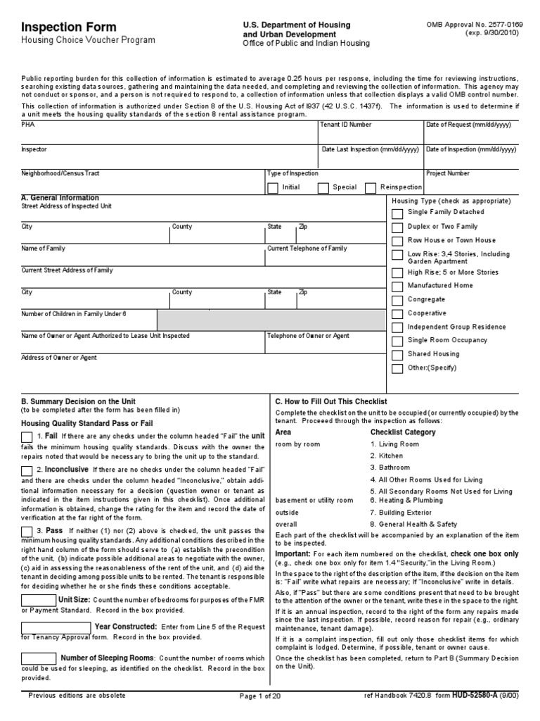 HUD-52580 Housing Inspection Checklist | PDF | Bathroom | Kitchen