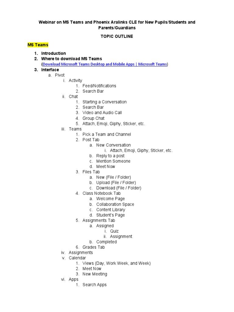 TOPIC OUTLINE - Webinar On MS Teams and Phoenix Aralinks CLE For New ...