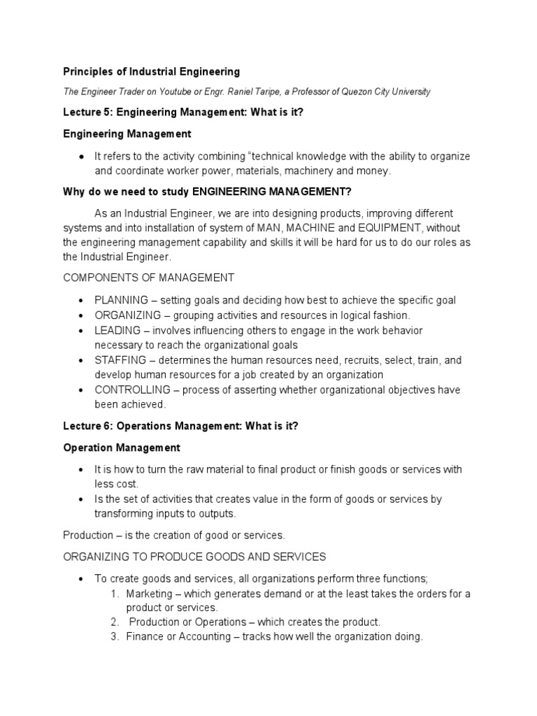 Principles of Engineering Management | PDF | Engineering | Industrial ...