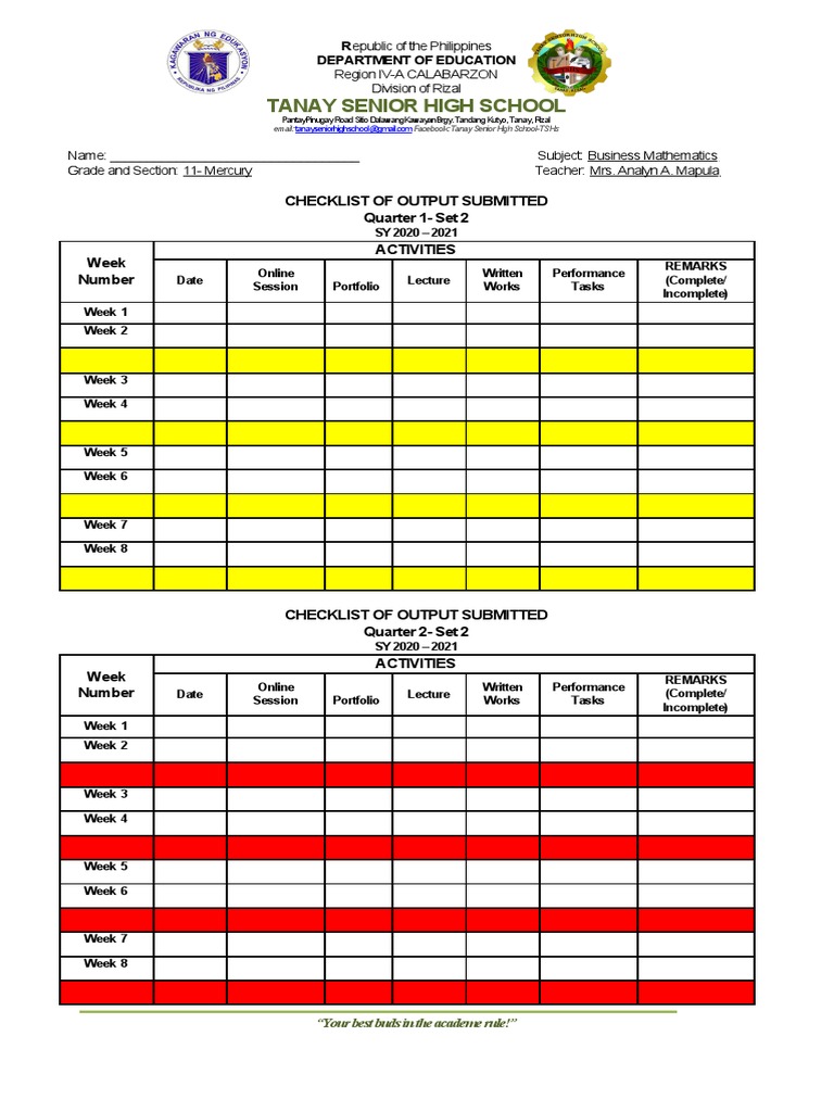 BM Checklist of Output Submitted Mercury | PDF