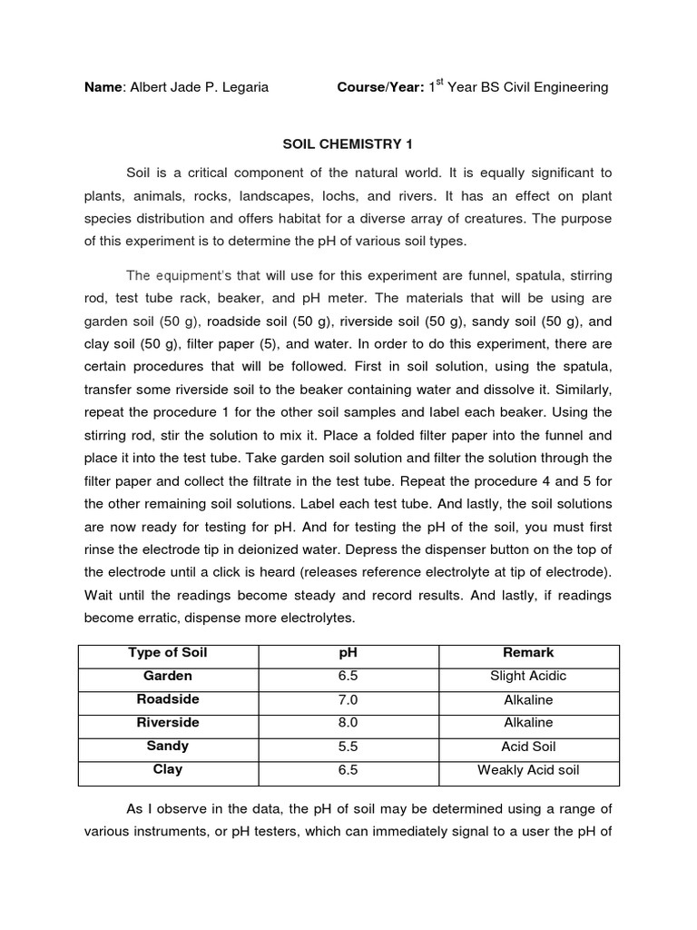 Laboratory Experiment 8 Soil Chemistry | PDF | Soil | Ph
