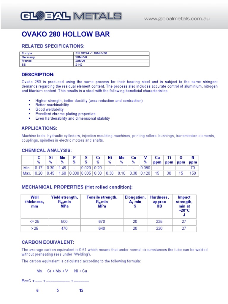 Hollow Bar Ovako 280 | PDF | Titanium | Steel