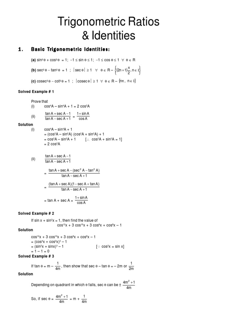 62 TRIGONOMETRIC RATIO - IDENTITY PART 1 of 2 | PDF | Sine ...