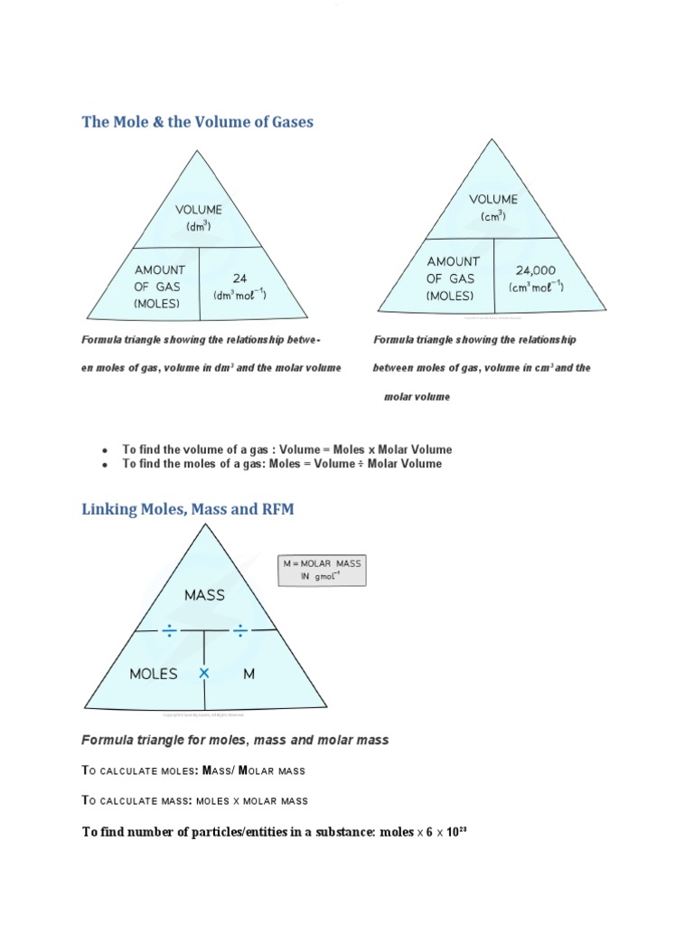 The Mole - Chemistry (Formula Sheet) | PDF | Mole (Unit) | Gases
