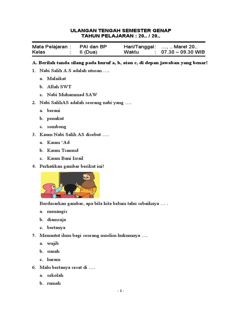 Soal PTS II PAI Kelas 2 K13 | PDF | Agama & Spiritualitas