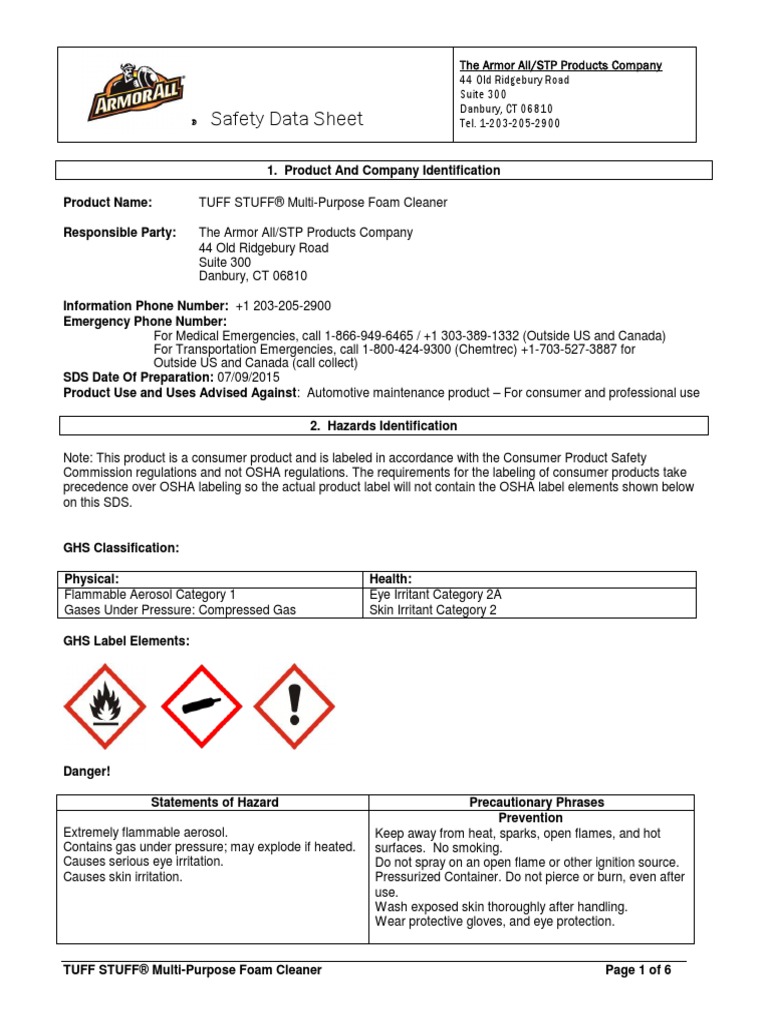 Tuff Stuff Multi-Purpose Foam Cleaner (Aerosol) (2015-07) | PDF ...