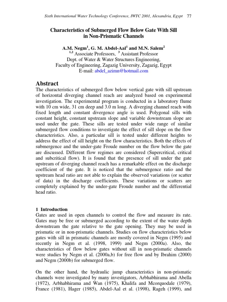 Characteristics of Submerged Flow Below Gate With Sill in Non-Prismatic ...