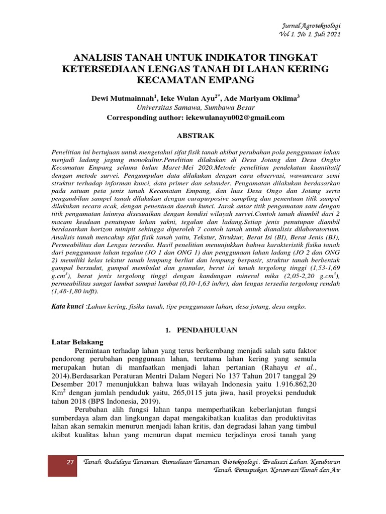 Karakteristik Tanah Lempung Berliat di Empang | PDF