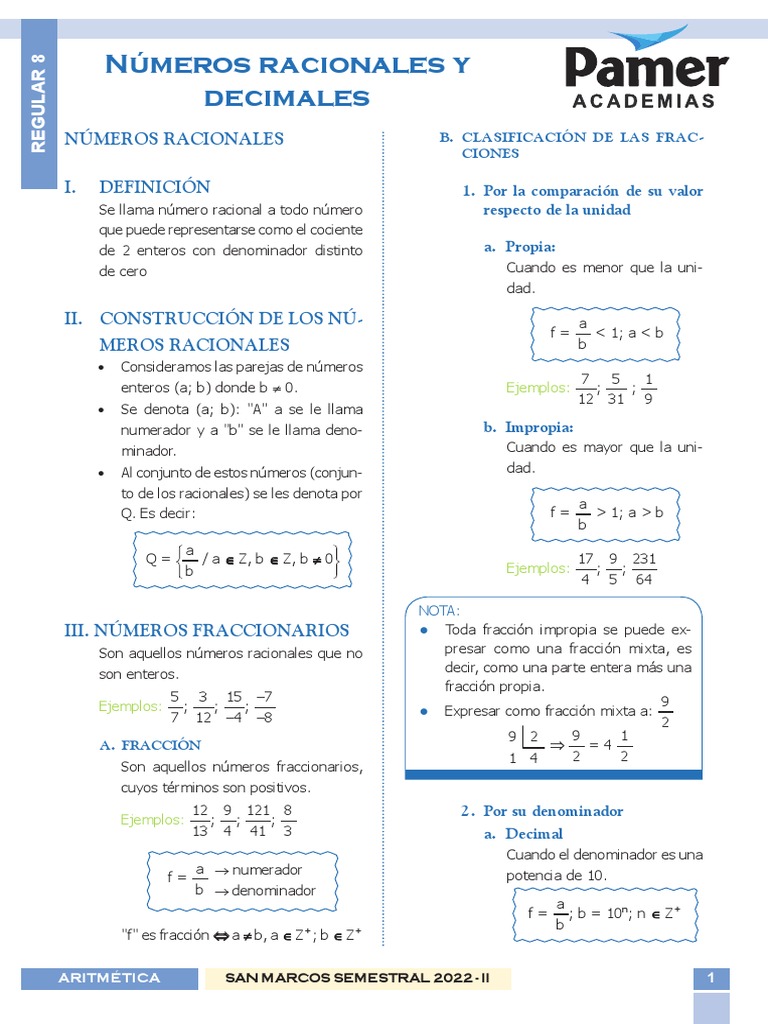 Aritmética - Reg 8 - Números Racionales y Decimales | PDF | Número ...