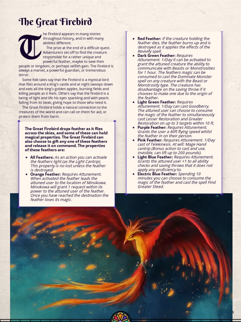 The Great Fire Bird - 5e Monster - GM Binder | PDF