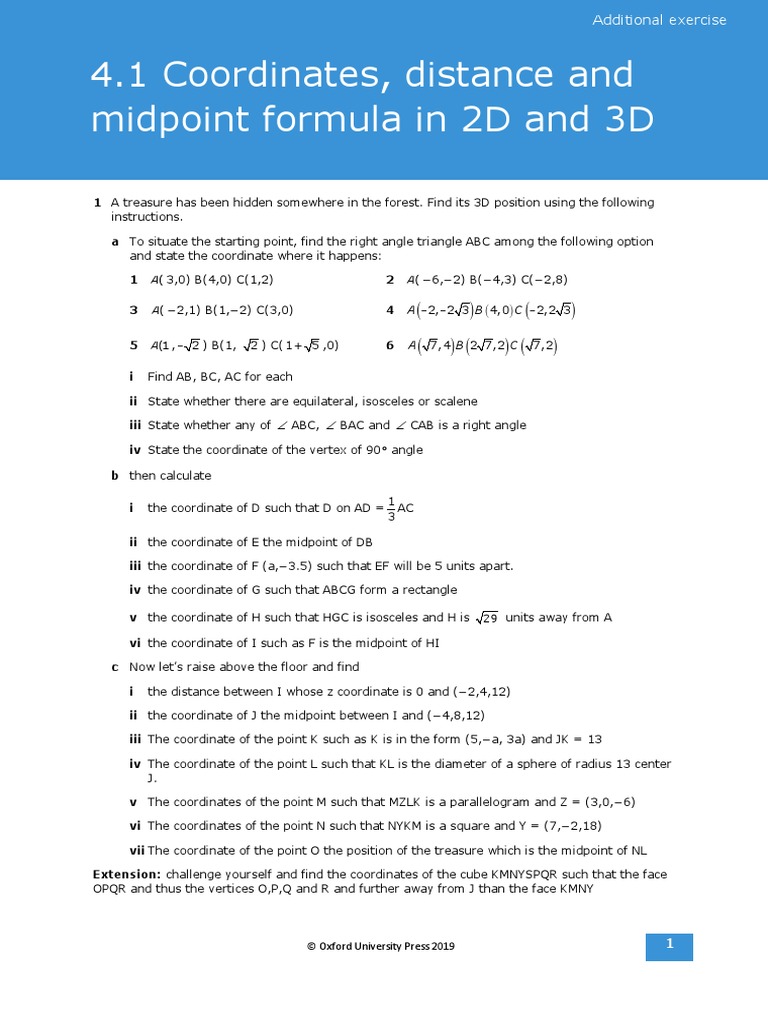 4.1 Coordinates, Distance and Midpoint Formula in 2D and 3D | PDF ...