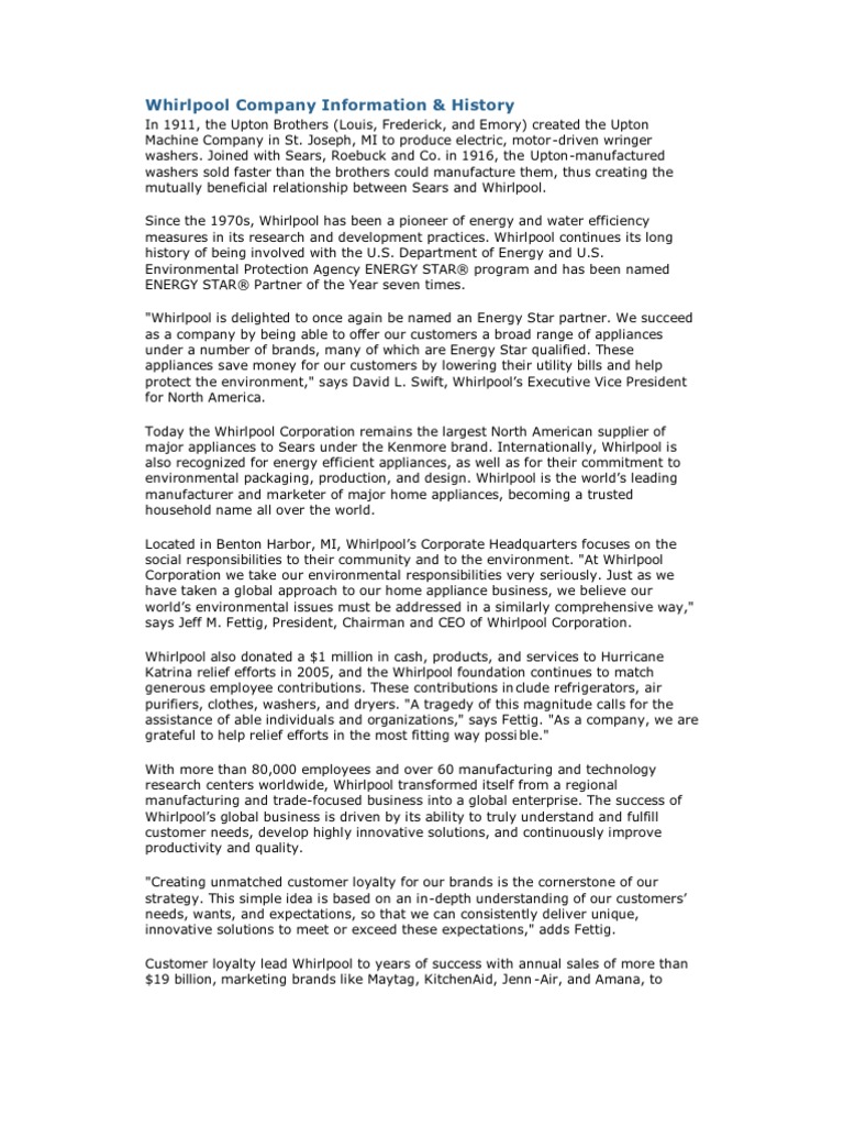 Whirlpool Company Information | PDF | Board Of Directors | Companies
