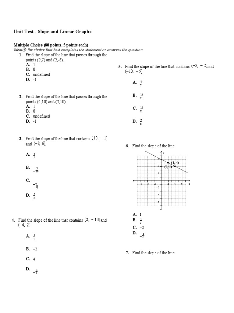 Slope Practice Test | PDF | Slope | Mathematical Relations