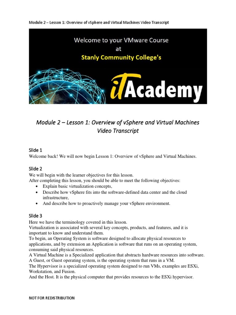 M02 Lesson 1 Overview of Vsphere and Virtual Machines Video Transcript | PDF | Virtual Machine ...