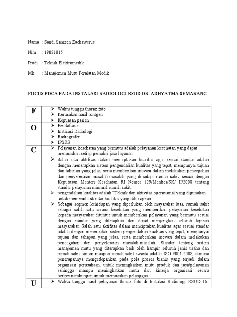Contoh FOCUS PDCA | PDF | Sains & Matematika