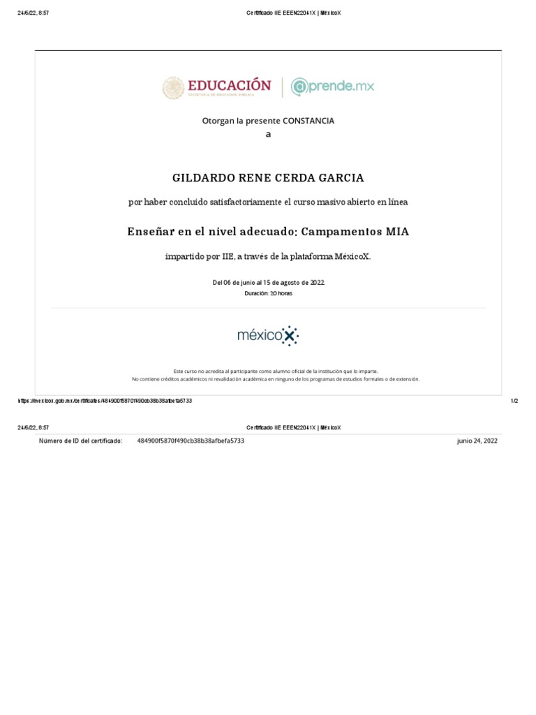 Certificado de Gildardo Rene Cerda | PDF