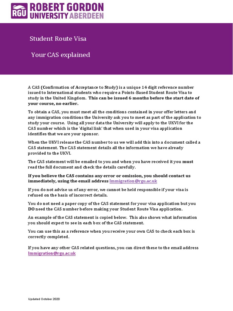 Student Route Visa Your CAS Explained: Your Course, No Earlier | PDF ...