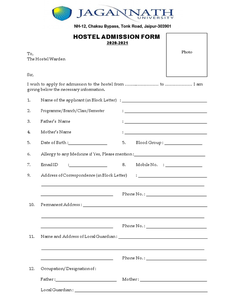 Hostel Admission Form | PDF | Affidavit | Meal