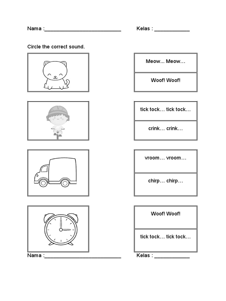 Animal Sounds and Word Identification Activity Sheet | PDF