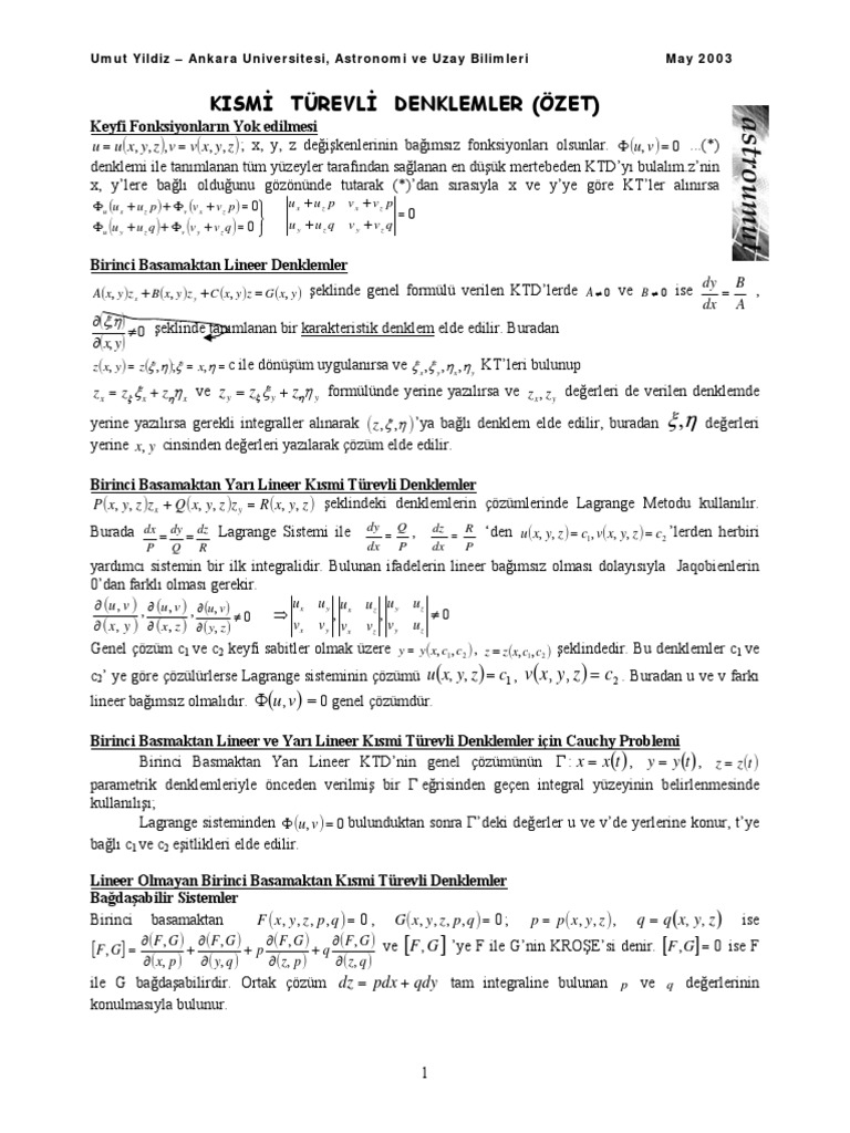 Kismi Turevli Denklemler | PDF