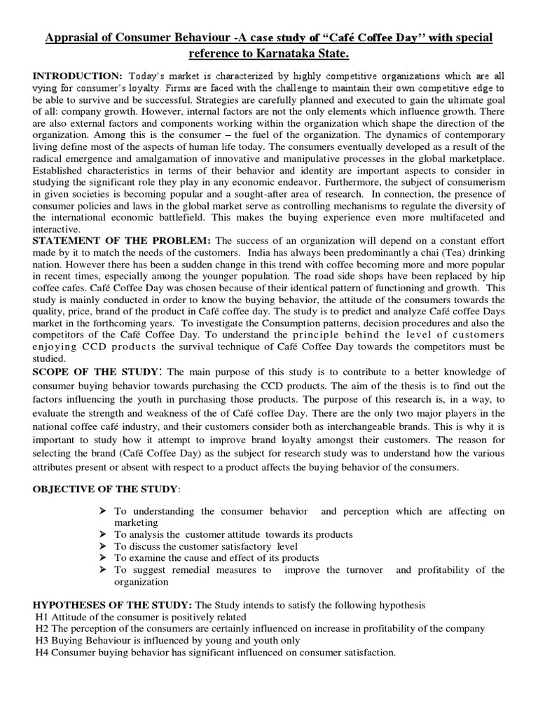 Apprasial of Consumer Behaviour - A Case Study of "Café Coffee Day ...