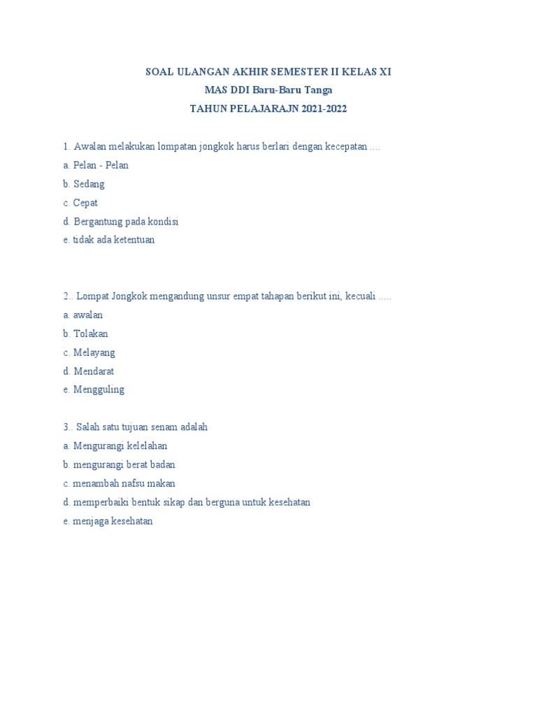Soal Ulangan Akhir Semester Ii Kelas Xi | PDF | Karier & Perkembangan | Olahraga & Rekreasi