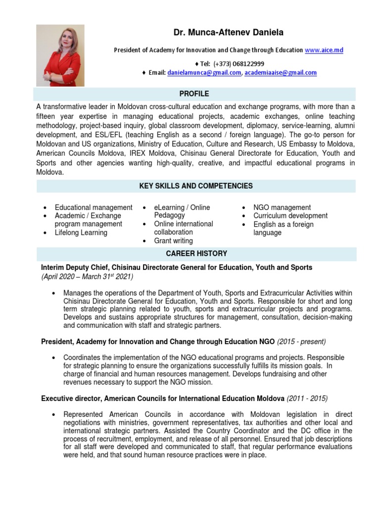Daniela Munca Aftenev CV | Download Free PDF | English As A Second Or ...