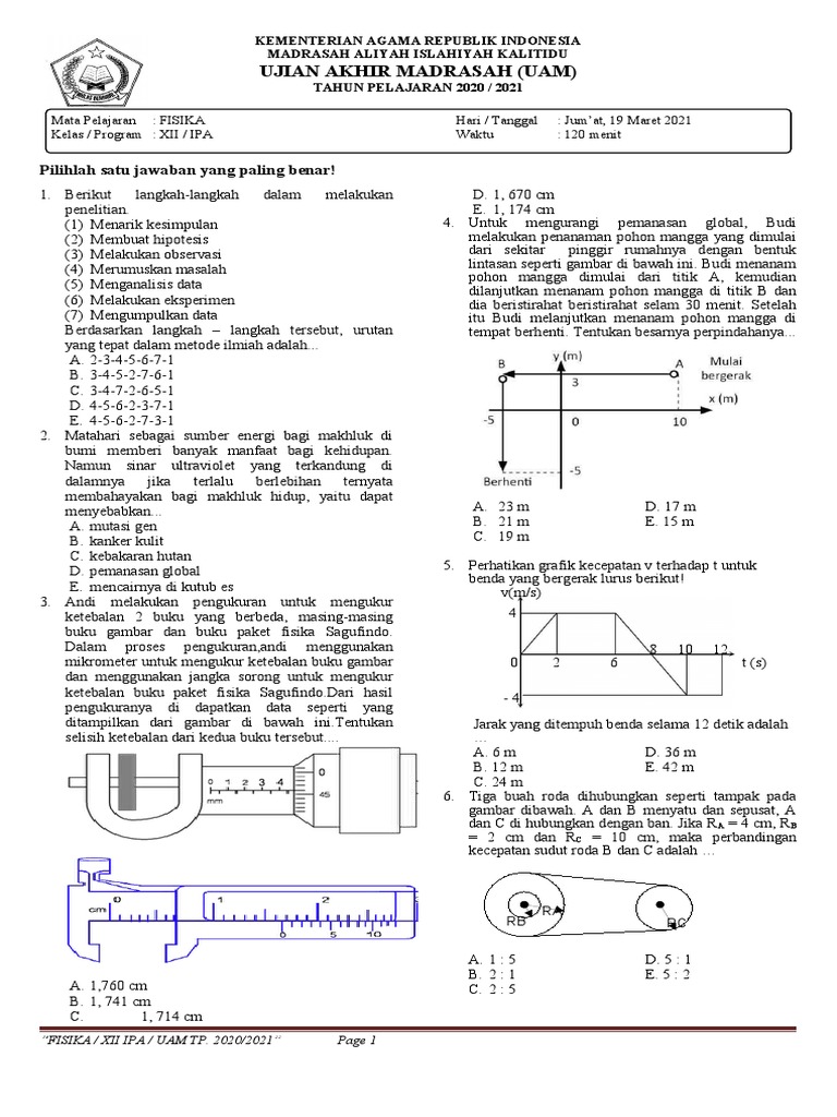 Soal Uam Fisika Paket A 2021 | PDF