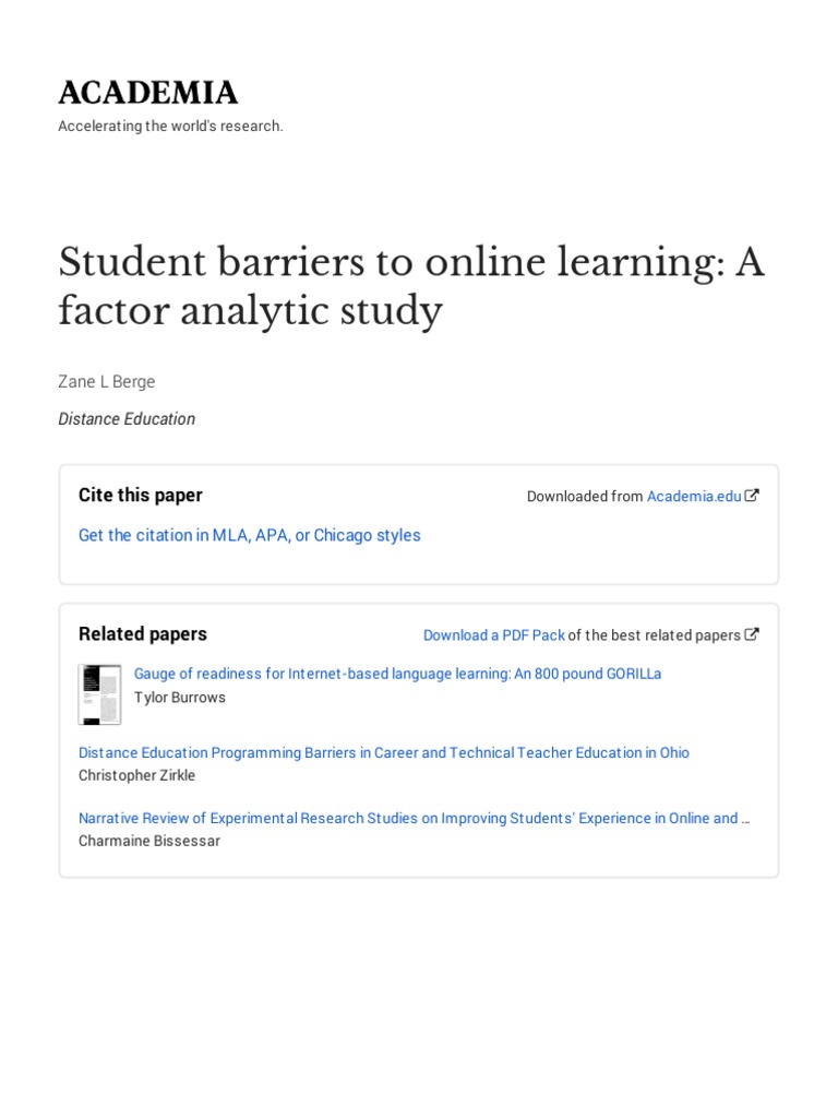 Student Barriers To Online Learning: A Factor Analytic Study | PDF ...