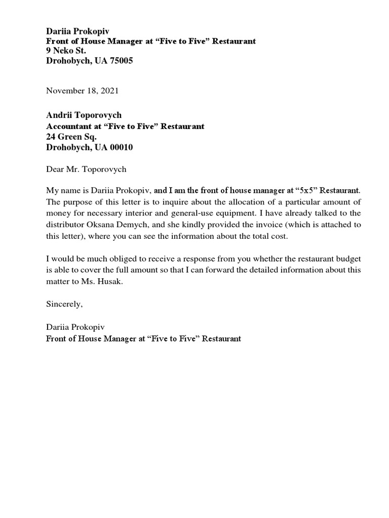 Formal Letter To Andrii Toporovych | PDF
